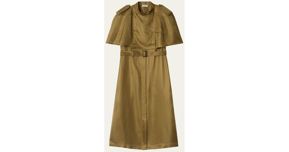 Burberry Belted Cape Viscose Trench Dress in Green | Lyst