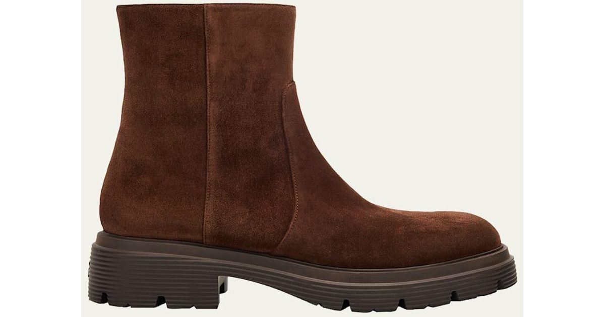 Stuart Weitzman Hudson Lite Suede Zip Ankle Boots in Brown | Lyst