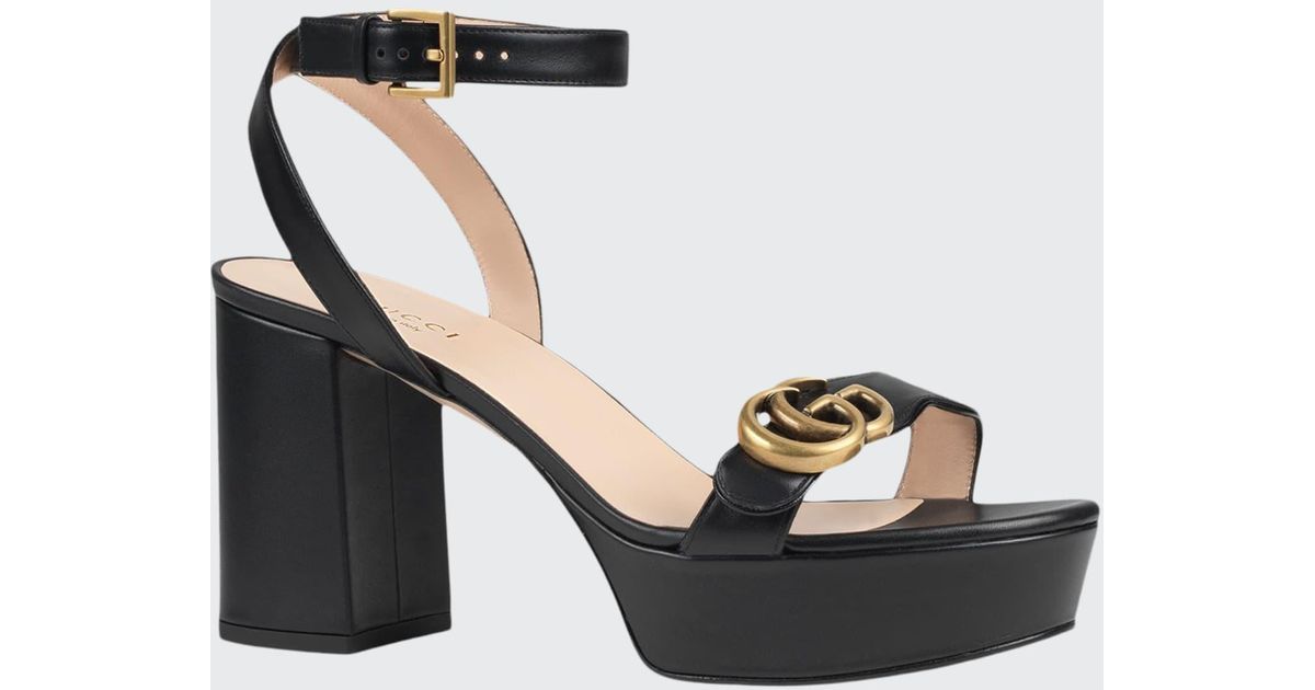 Gucci Platform Sandal With Double G in Black | Lyst