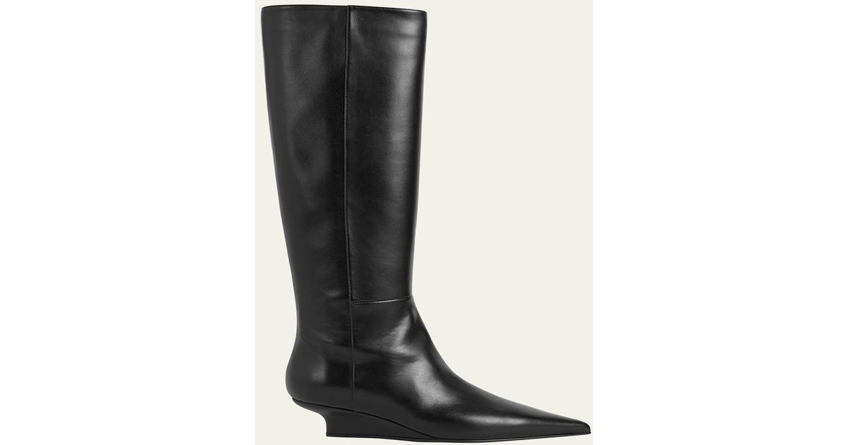 TOTEME Sharp Leather Knee-High Boots in Black | Lyst
