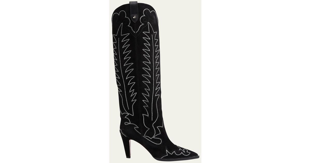 Christian Louboutin Suede Strass Stiletto Western Boots in Black | Lyst