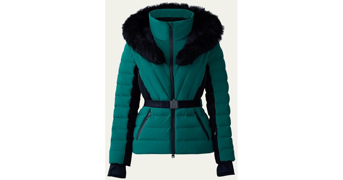Mackage Elita Down Ski Jacket With Removable Shearling Trim in Green | Lyst