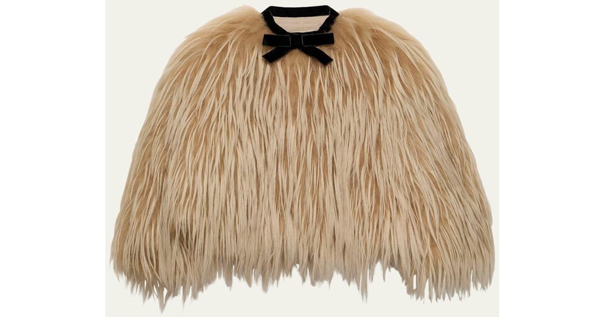 Prada Faux Fur Ribbon Jacket in Natural | Lyst