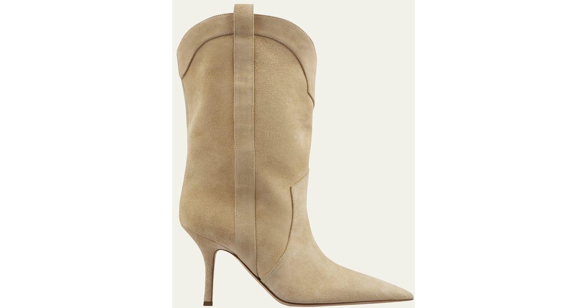 Paris Texas Paloma Suede Stiletto Western Booties in Natural | Lyst