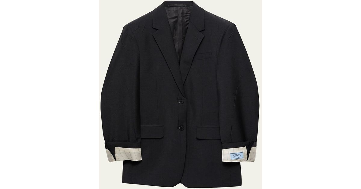 Prada Turn-Up Cuff Kid Mohair Blazer in Blue | Lyst