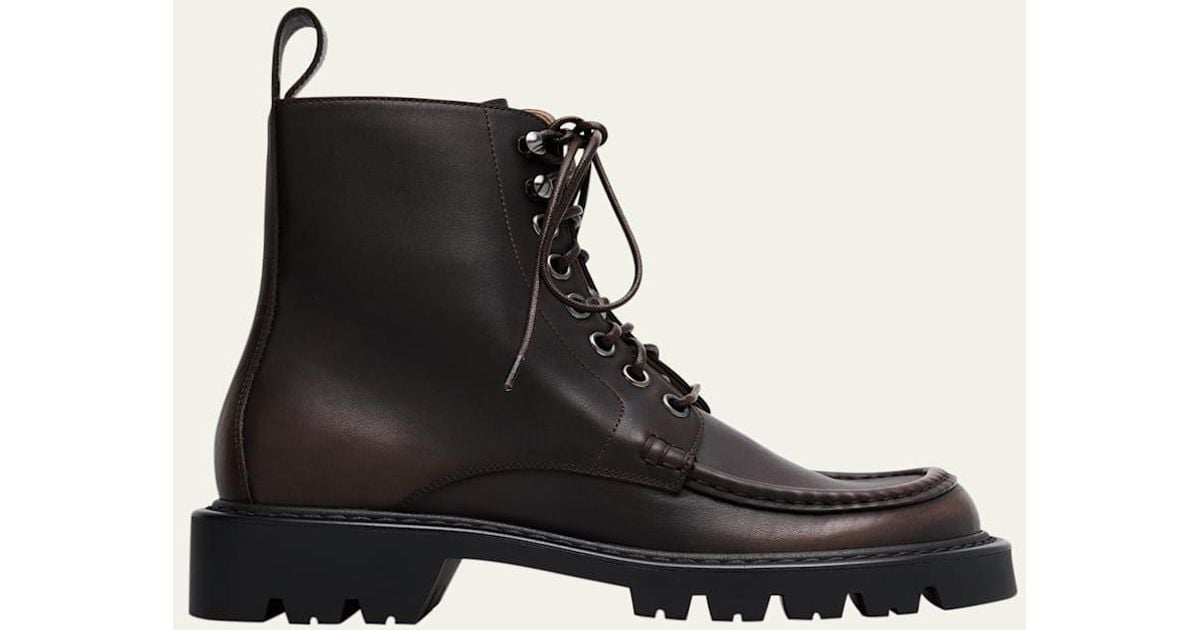 Loewe Sierra Leather Combat Ankle Boots in Black for Men | Lyst