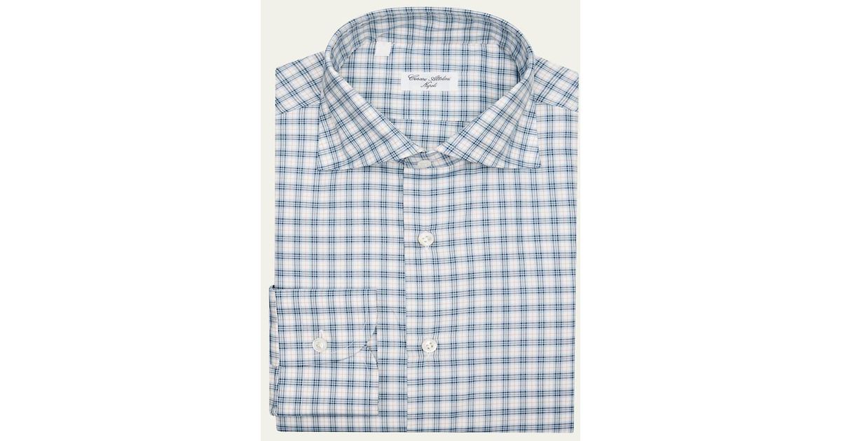 Cesare Attolini Cotton Petite-Plaid Sport Shirt in Pink for Men | Lyst