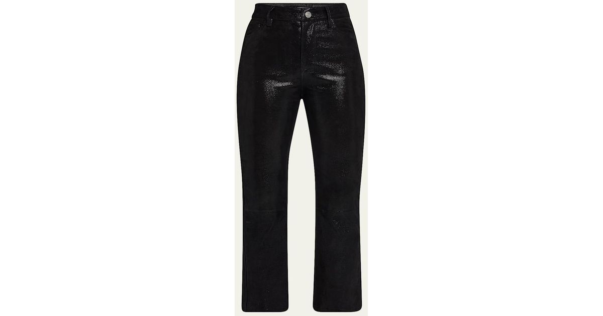 FRAME Le Crop Mini Boot Leather Pants in Black | Lyst
