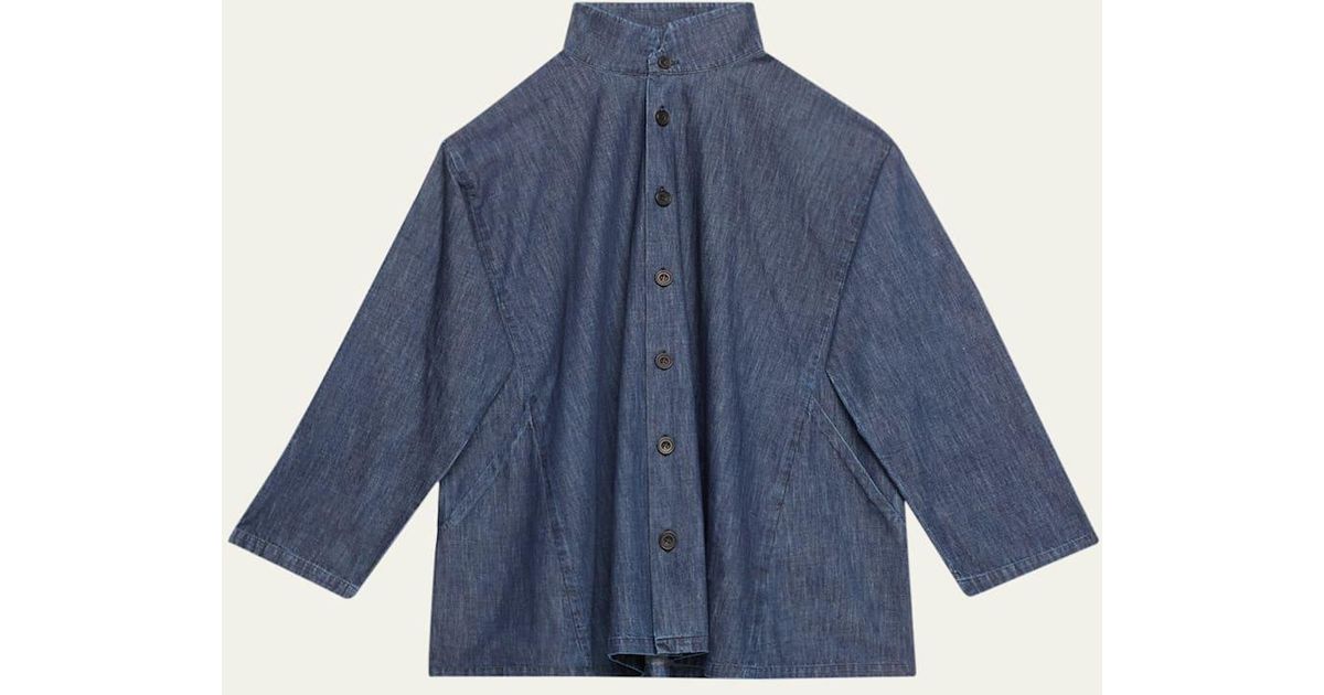 Eskandar Caucasus Denim Notch Collar Jacket (Long Length) in Blue | Lyst