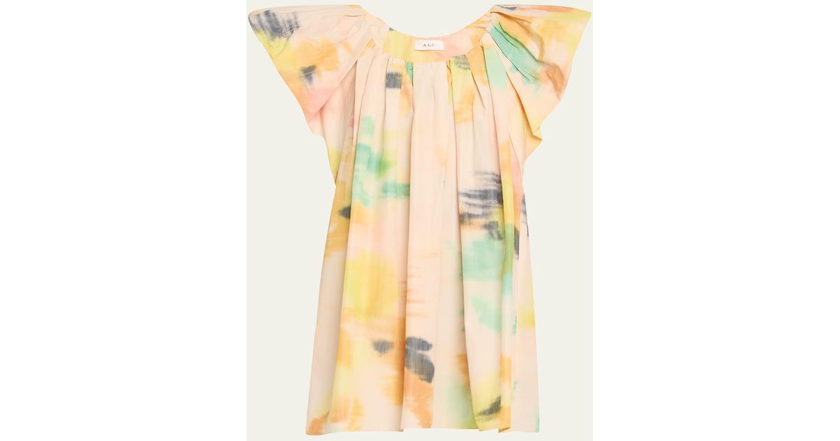 A.L.C. Abi Pleated Puff-Sleeve Mini Dress in Yellow | Lyst