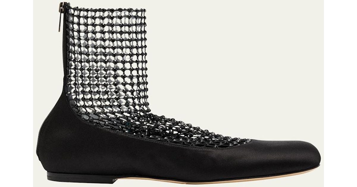 Rene Caovilla Satin Ballerina Flats With Mesh Strass Upper in White | Lyst