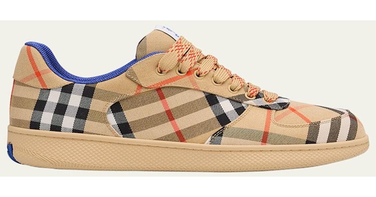 Burberry Check Low-Top Sneakers in Natural for Men | Lyst
