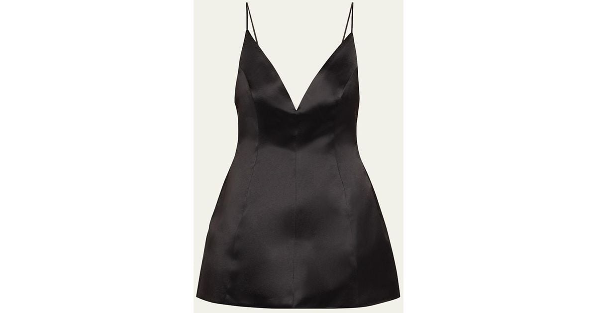 retroféte Giavanna Plunging Satin Mini Dress in Black | Lyst