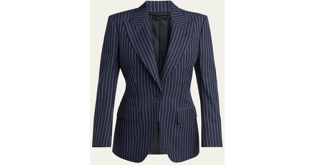 Tom Ford Pintstripe One-Button Wool Blazer in Blue | Lyst