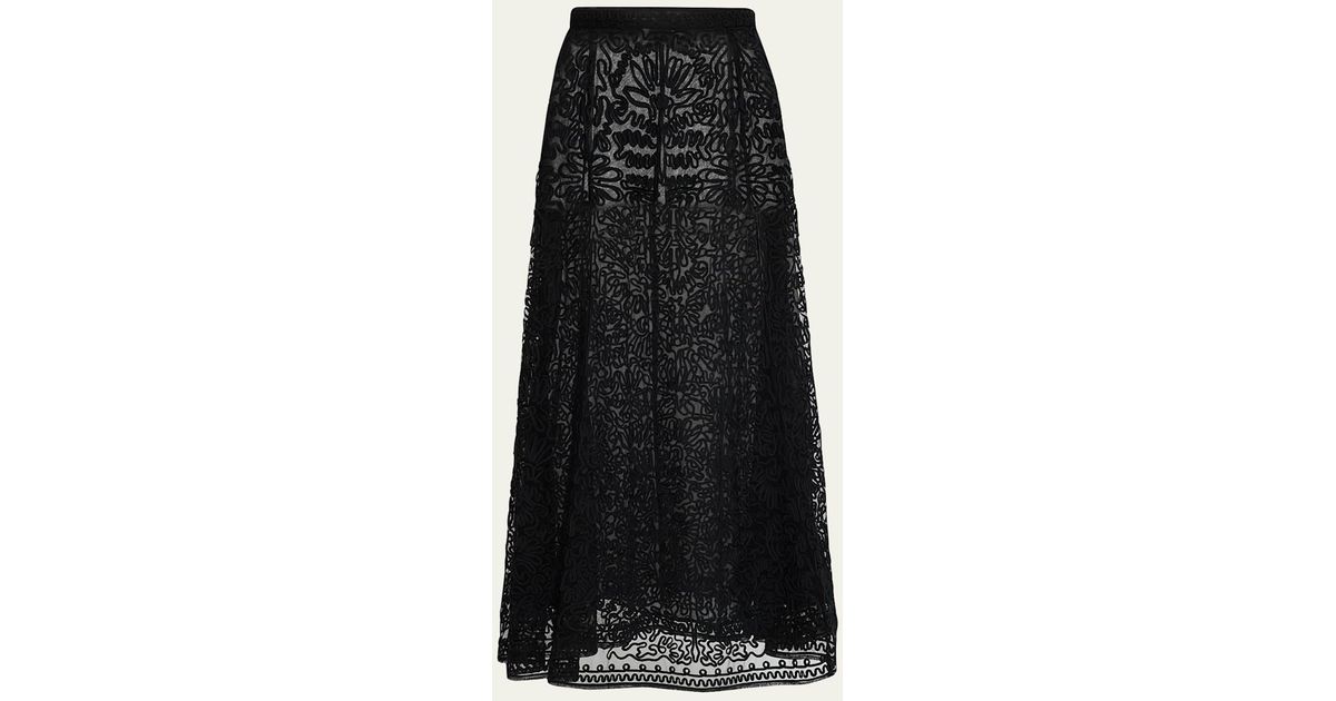 Ulla Johnson Katja Sheer Embroidered Skirt in Black | Lyst