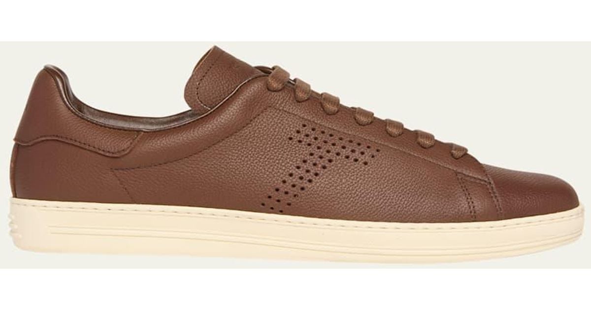Tom Ford Warwick Soft Grain Leather Sneakers in Brown for Men | Lyst