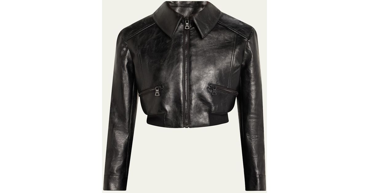 Alice + Olivia Hyde Cropped Vegan Leather Jacket in Black | Lyst