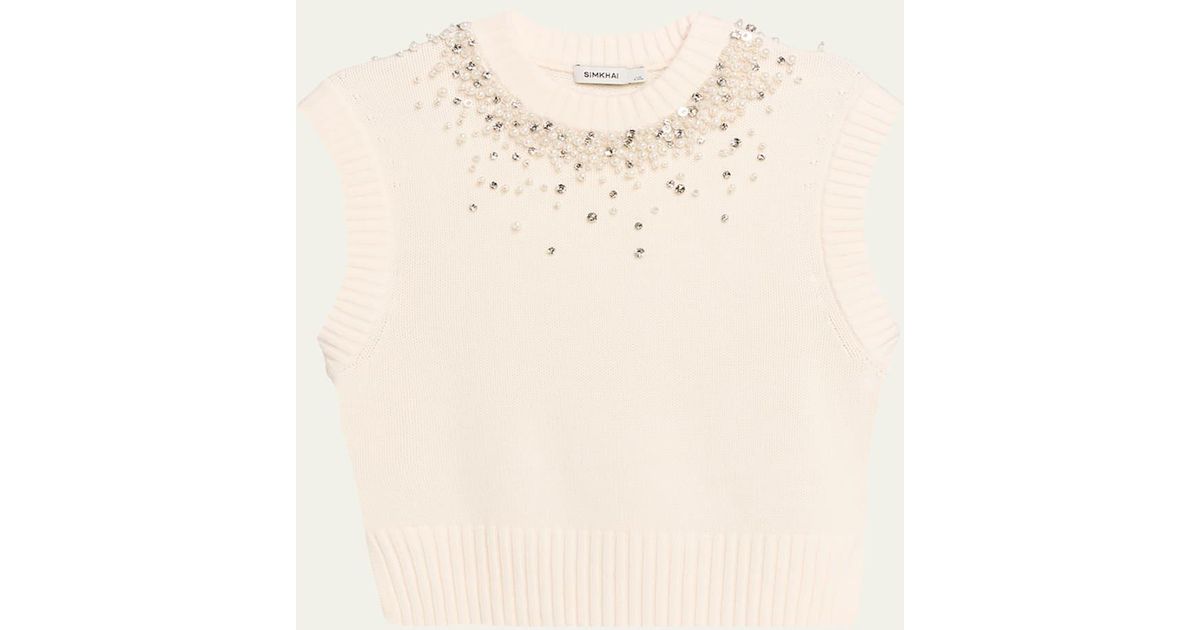 Jonathan Simkhai Candra Embellished Knit Vest in Natural | Lyst