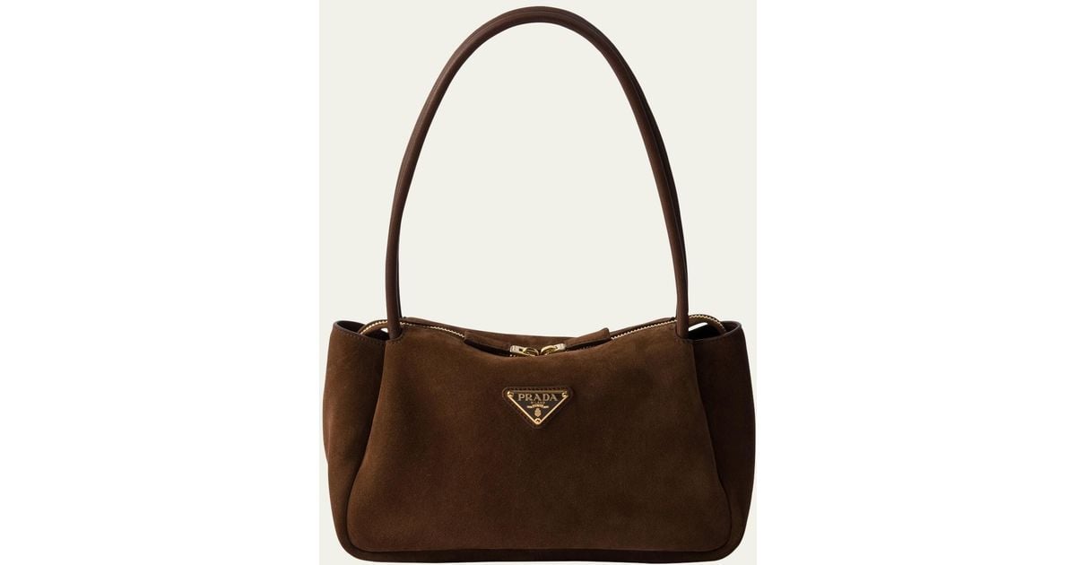 Prada Zip Suede Shoulder Bag | Lyst