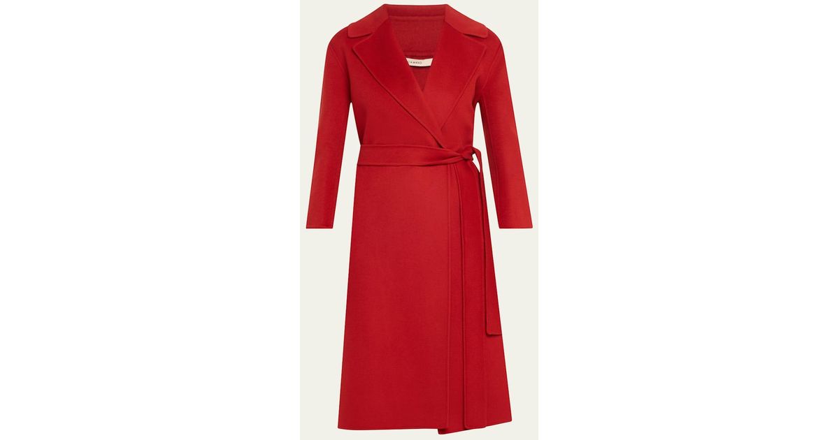 Max Mara Livia Belted Wrap Wool Coat in Red | Lyst