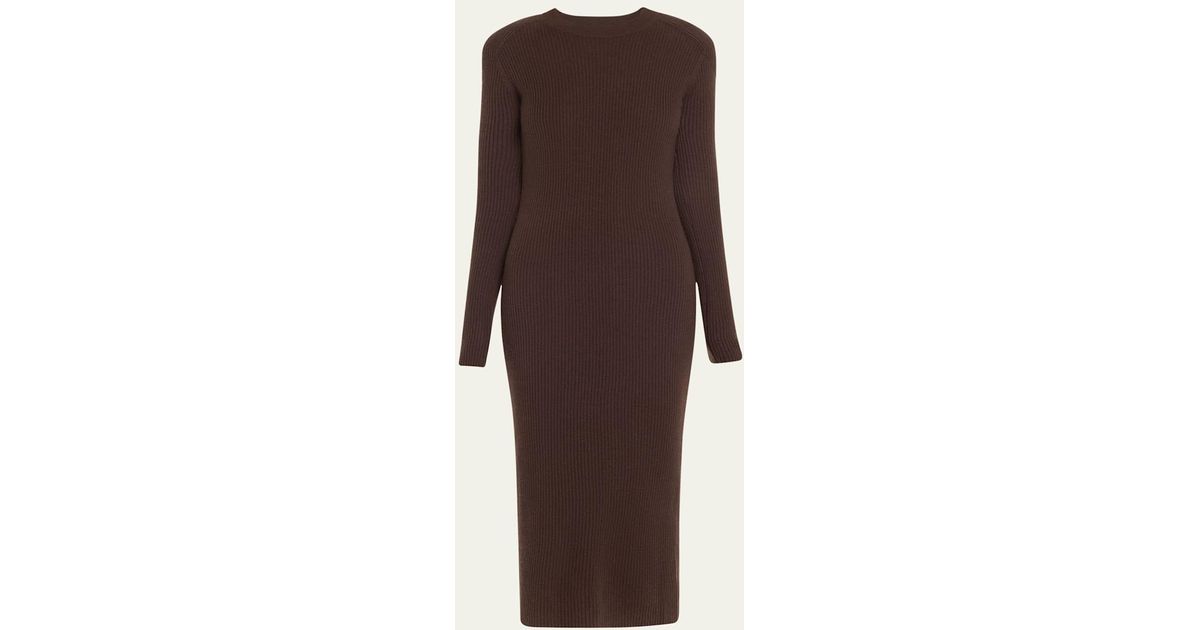 IRO Liette Ribbed Cashmere Midi Dress in Brown | Lyst