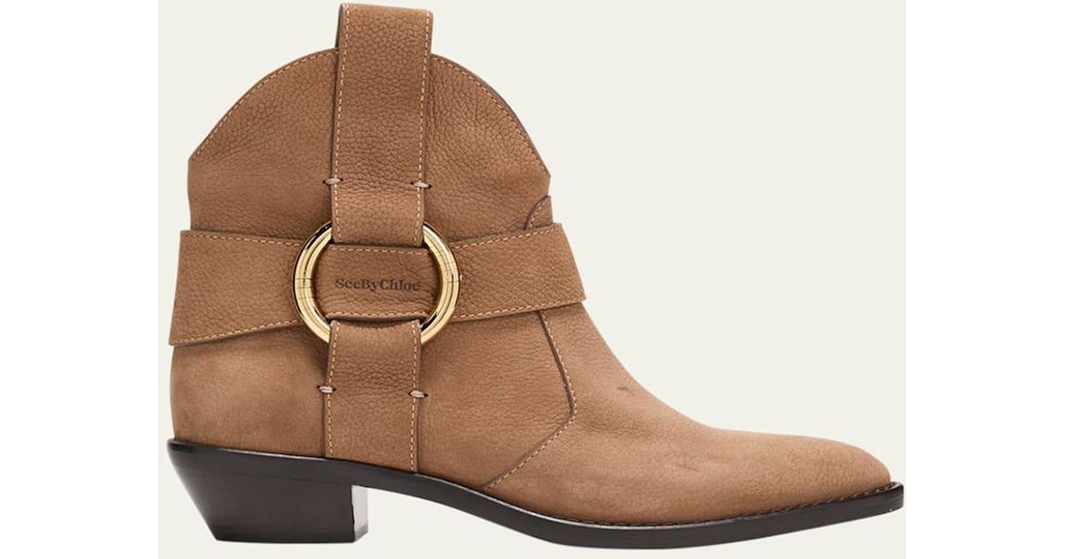 See By Chloé Leather Ring Harness Ankle Booties in Brown | Lyst