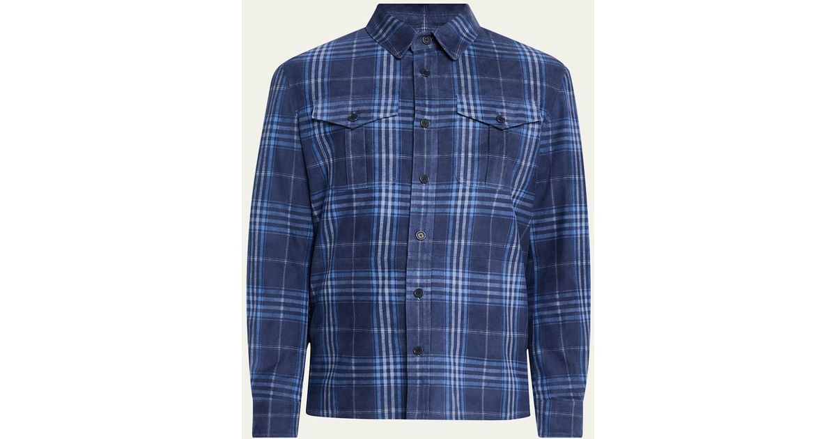 Ralph Lauren Barron Printed Suede Overshirt in Blue for Men | Lyst