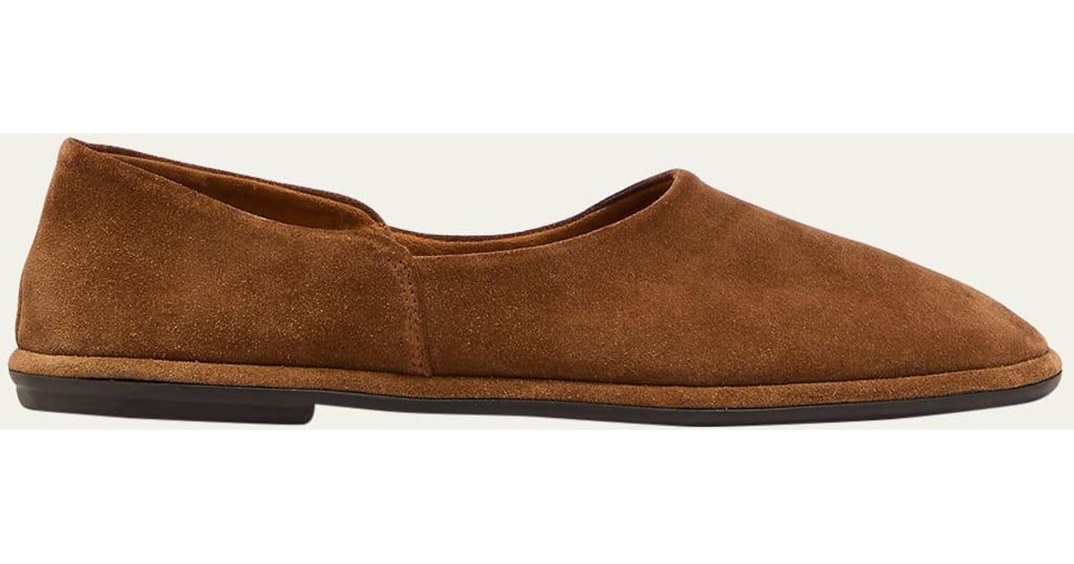 The Row Canal Suede Slipper Loafers In Natural Lyst