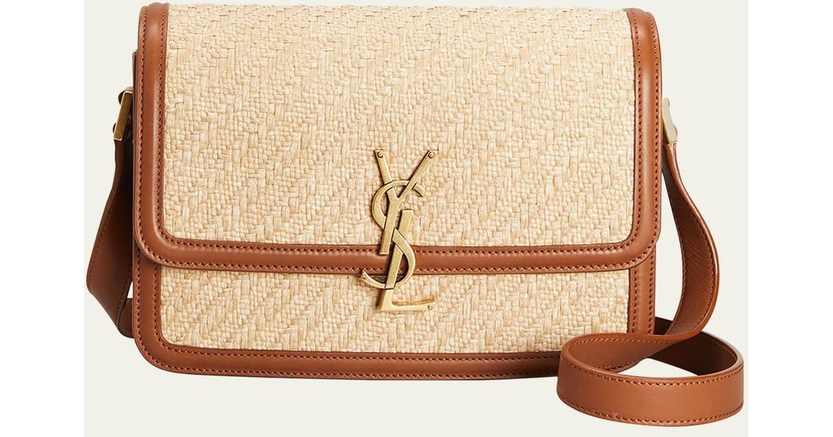 Saint Laurent Medium Ysl Flap Raffia Shoulder Bag in Natural | Lyst