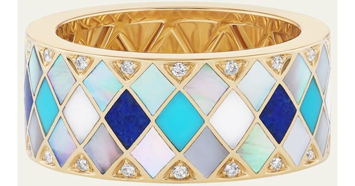 Orly Marcel 18K Temple Tile Cigar Ring With Diamonds And Gemstones in ...