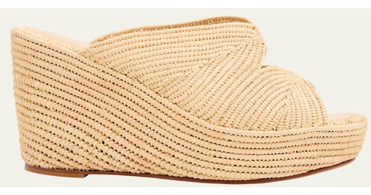 Carrie Forbes Lilou Raffia Platform Wedge Mules in Natural | Lyst