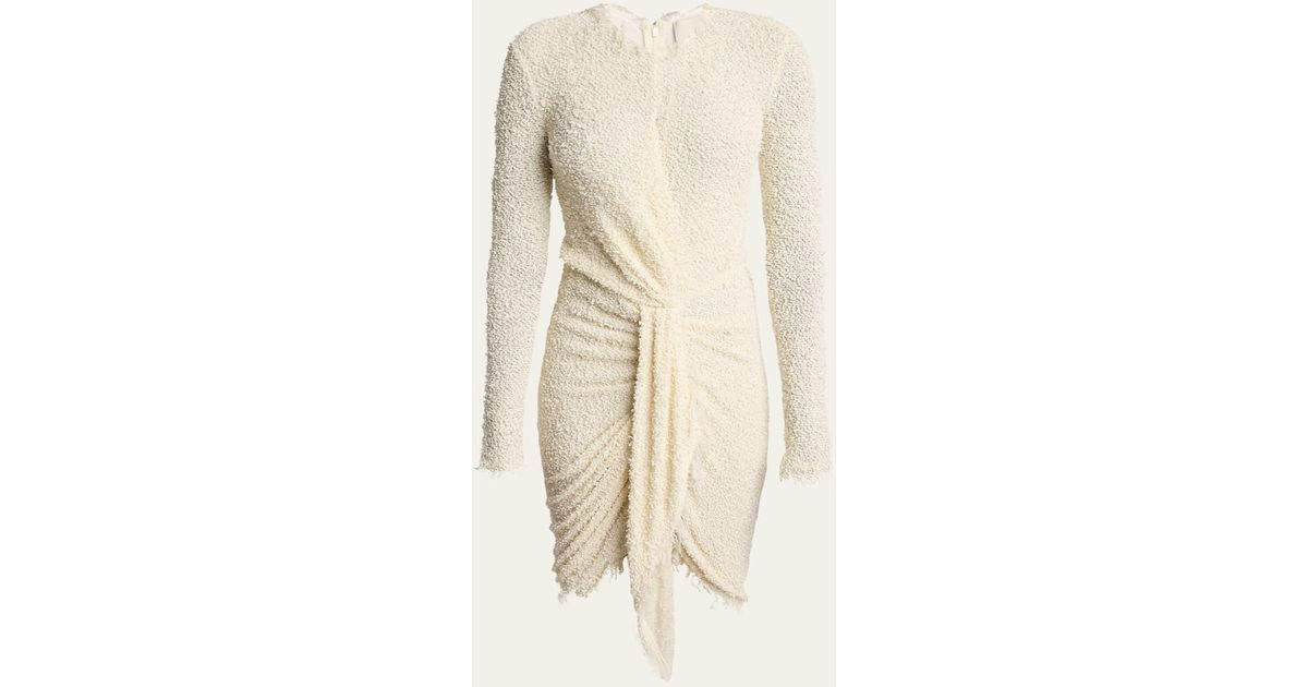 Isabel Marant Ophelie Long-Sleeve Draped Boucle Dress in Natural | Lyst