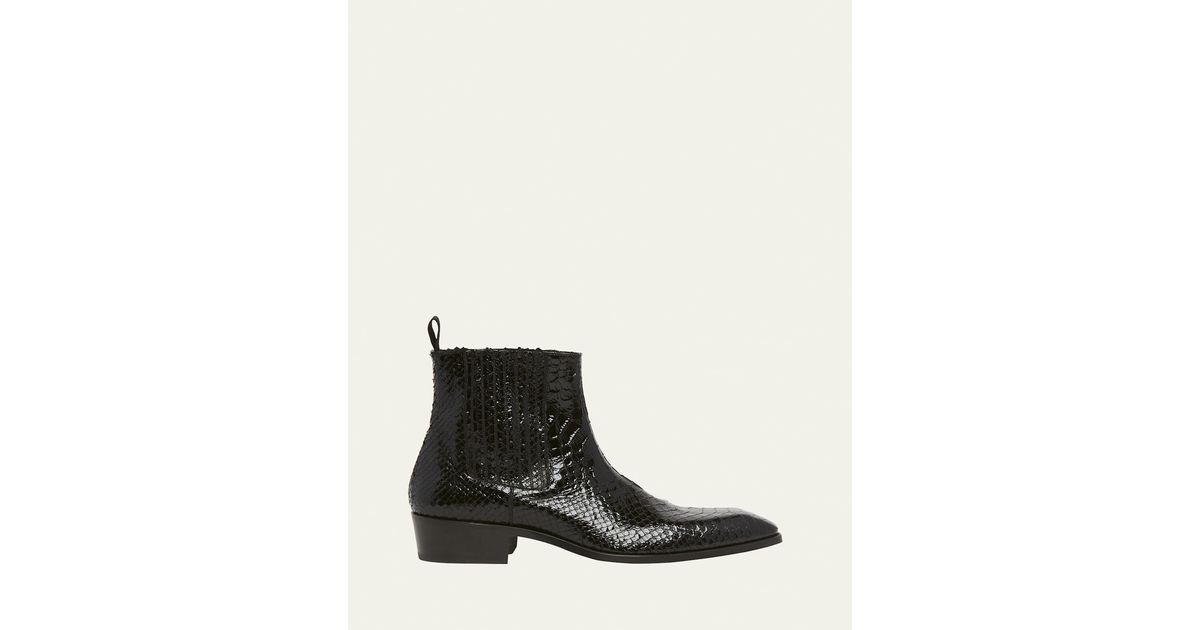 Tom Ford Kenneth Python-Effect Patent Chelsea Boots in Black for Men | Lyst