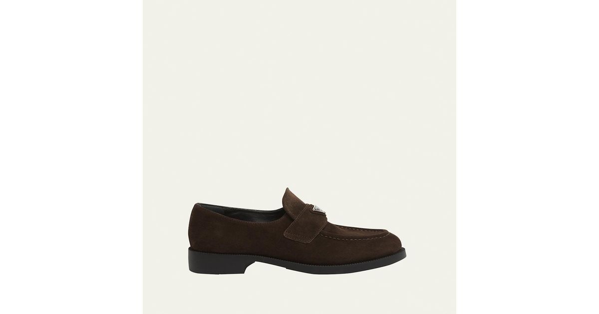 Prada Suede Logo Slip-On Loafers in White | Lyst