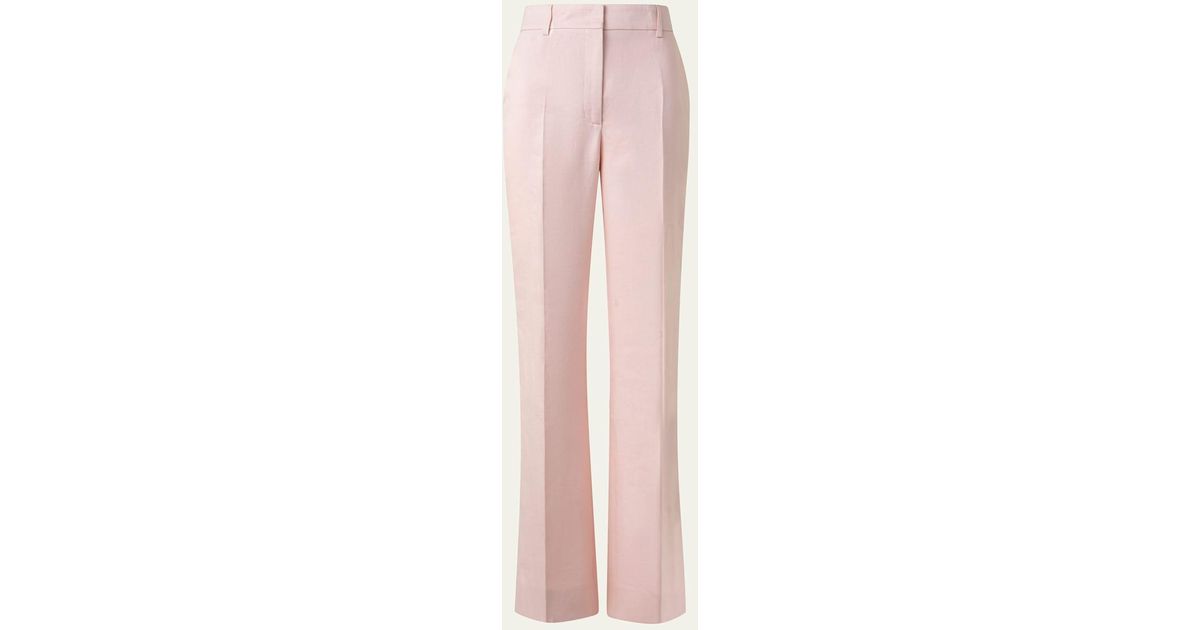 Akris Florine Wide Leg Linen Double-Face Pants in Pink | Lyst