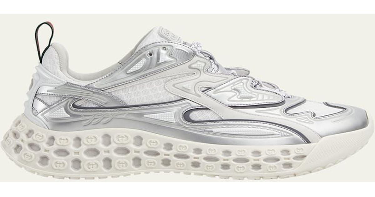 Gucci Cub3D Metallic Demetra And Mesh Runner Sneakers in Natural for ...