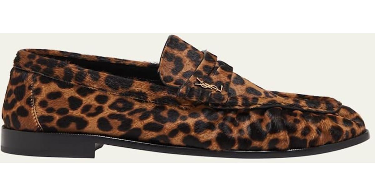 Saint Laurent Le Loafer Leopard Mocassin in Natural | Lyst
