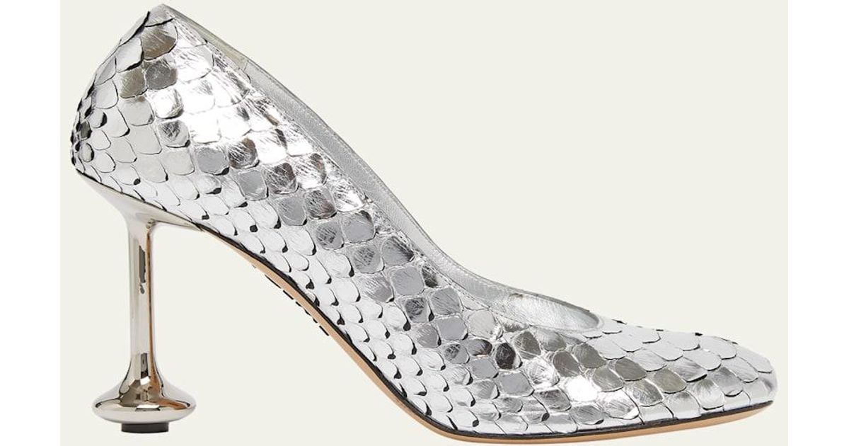 Loewe Toy Metallic Python Pumps in White | Lyst
