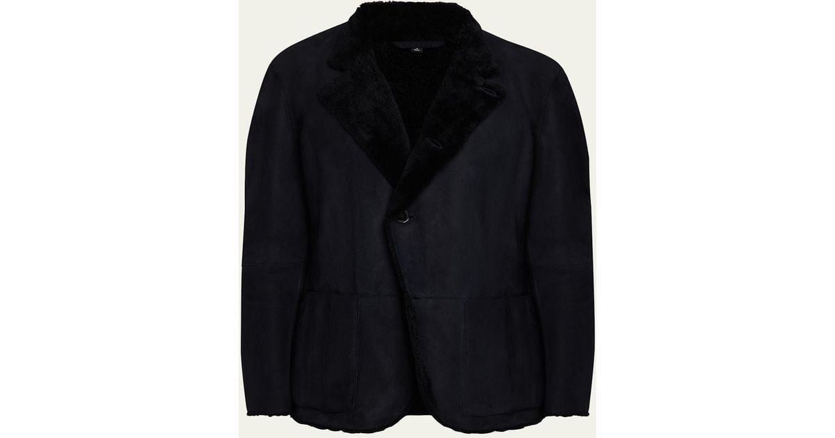 Giorgio Armani Suede Shearling Jacket in Blue for Men | Lyst