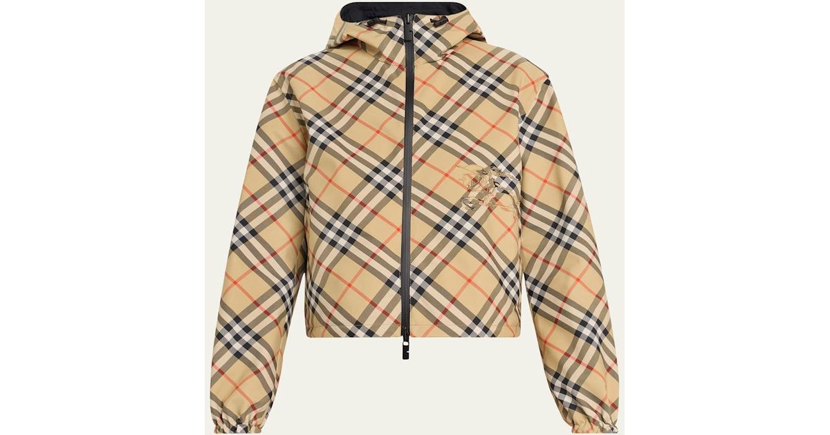 Burberry Check Ekd Hooded Reversible Jacket in Natural | Lyst