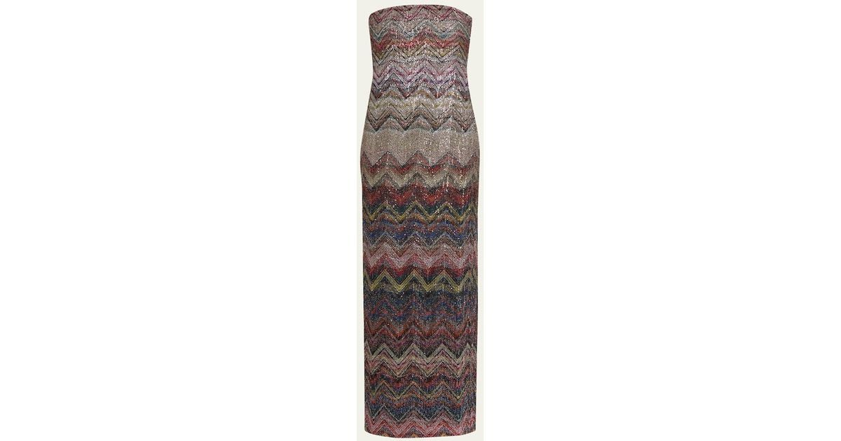 Missoni Strapless Metallic Chevron Maxi Dress in White | Lyst