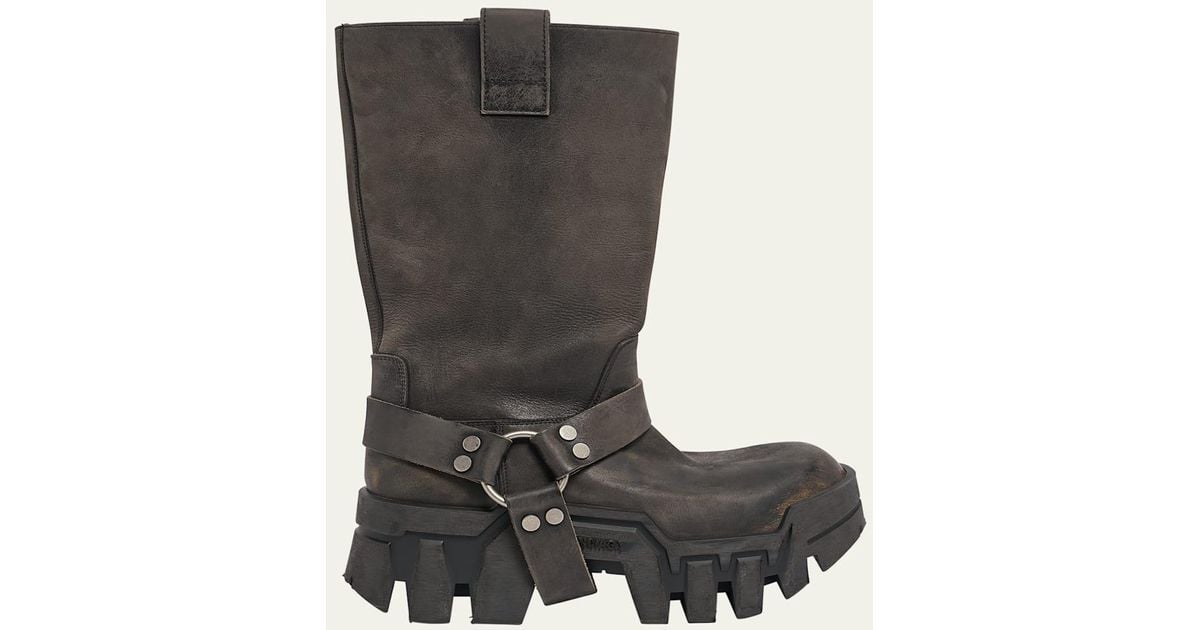 Balenciaga Bulldozer Leather Harness Moto Boots in Black for Men | Lyst