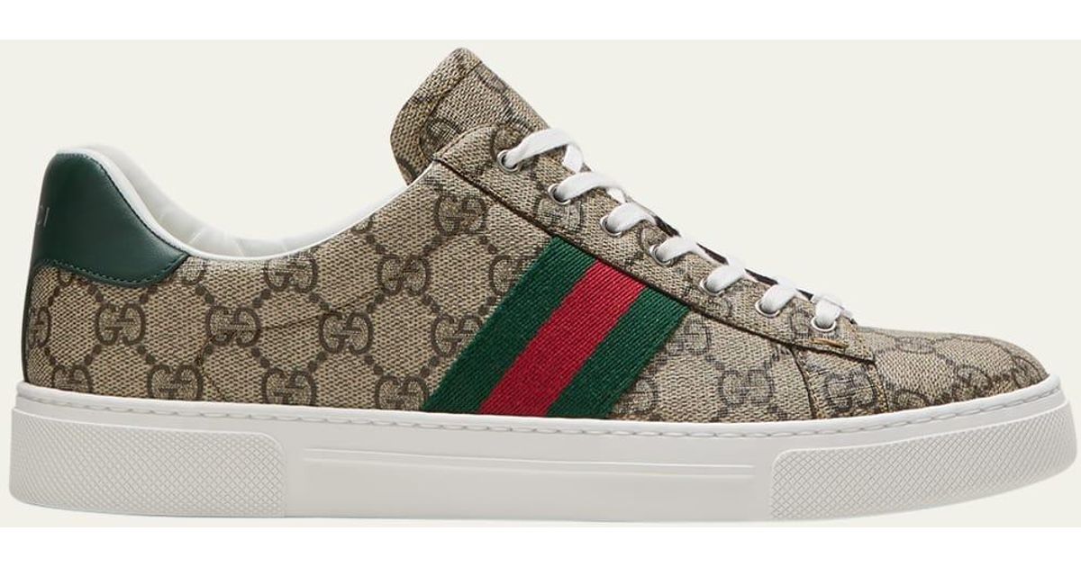 Gucci Ace Monogram Canvas Low-Top Sneakers in White | Lyst