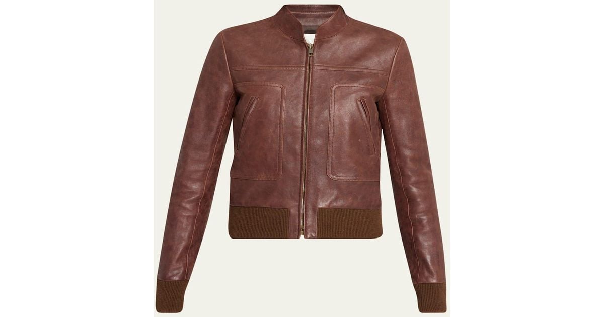 The Row Bader Leather Aviator Jacket in Red | Lyst