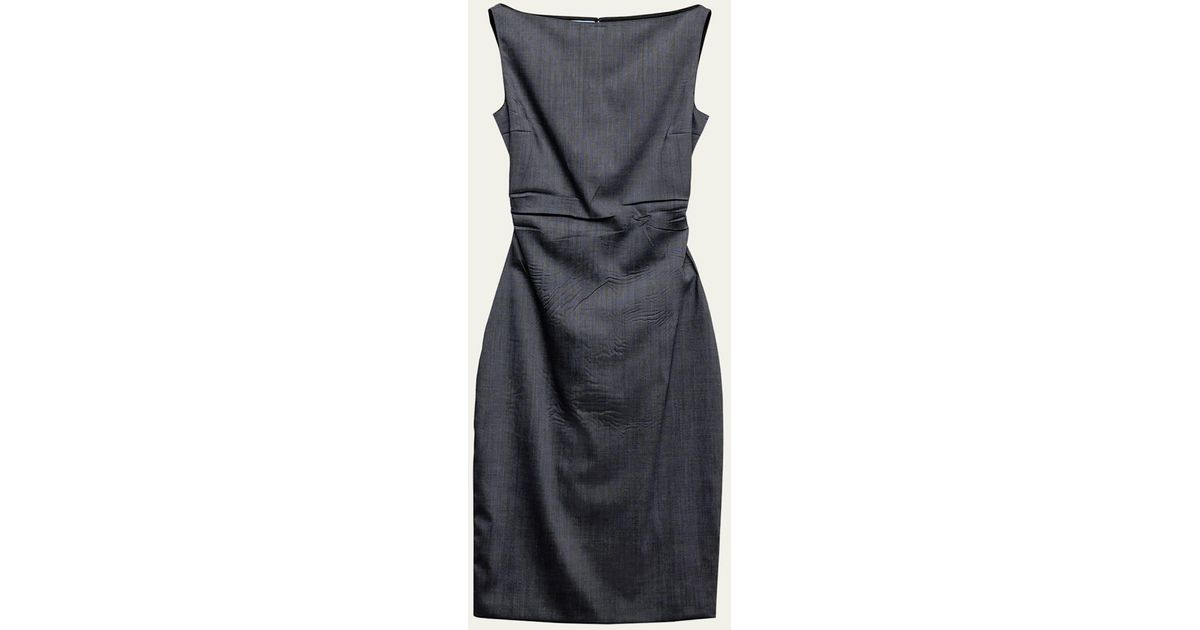 Prada Draped Boat-Neck Kid Mohair Midi Dress in Blue | Lyst