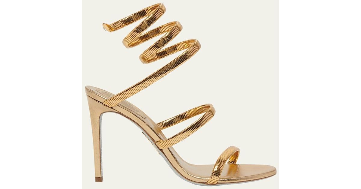 Rene Caovilla Omega Snake Spiral-Wrap Stiletto in Natural | Lyst