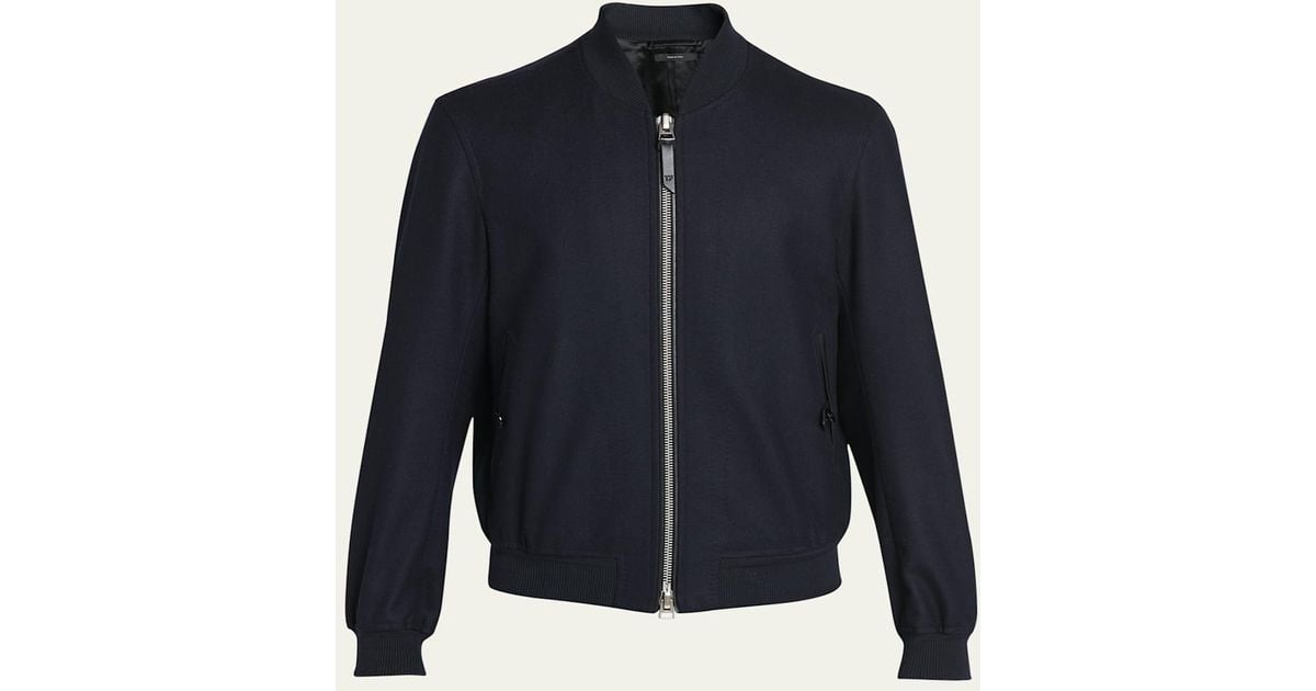Tom Ford Wool Felted Full-Zip Bomber Jacket in Blue for Men | Lyst
