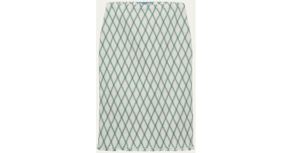 Prada Diamond Smocked Midi Skirt in Green | Lyst