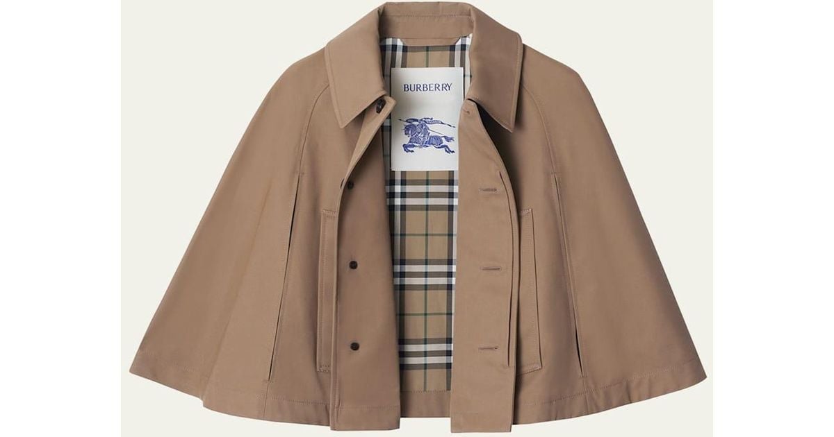 Burberry Cropped Cotton Twill Cape in Brown | Lyst