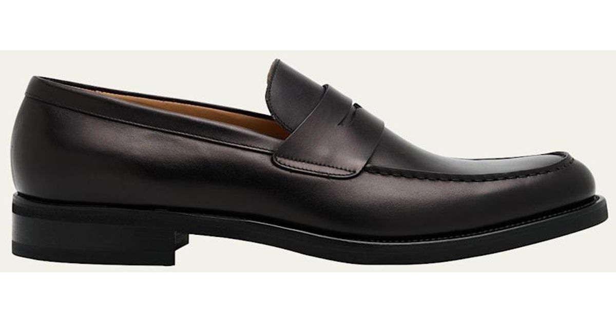 Bergdorf Goodman Matte Leather Rubber-Sole Penny Loafers in White for ...